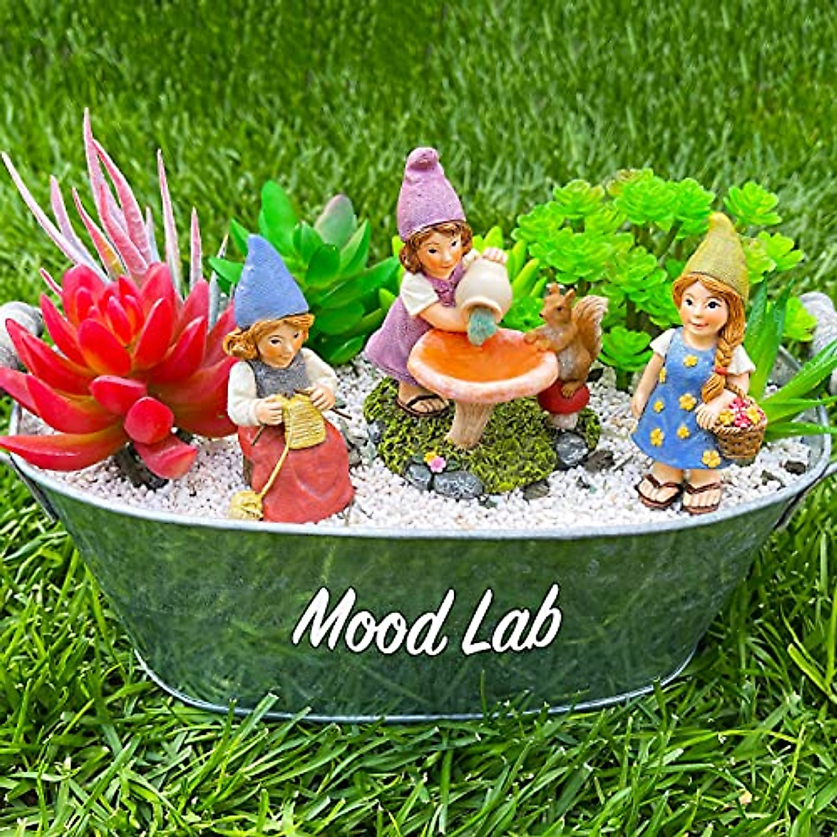 Mood Lab Miniature Garden Gnomes - Lady Gnomes Kit of 3 pcs - Figurines & Accessories Set - Outdoor or House Decor