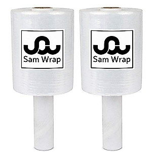 Sam Wrap (R) Stretch Wrap 5" x 1000' Roll with Handle, 80 Gauge Extra Thick Durable Self-Adhering Plastic Wrap for Moving, Packing Wrap Industrial Strength, Clear Plastic Pallet Shrink (2 Pack)