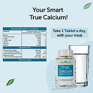 Sheltr True Calcium 1000mg Supplement for Men & Women with Plant Based Vitamin D3 & Natural Magnesium for Healthy Bones - 60 Vegan Tablets