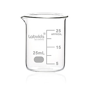 Labvida 24pcs of Low Form Glass Beakers, 3.3 Borosilicate with Printed Graduation, Vol.25ml,LVA037