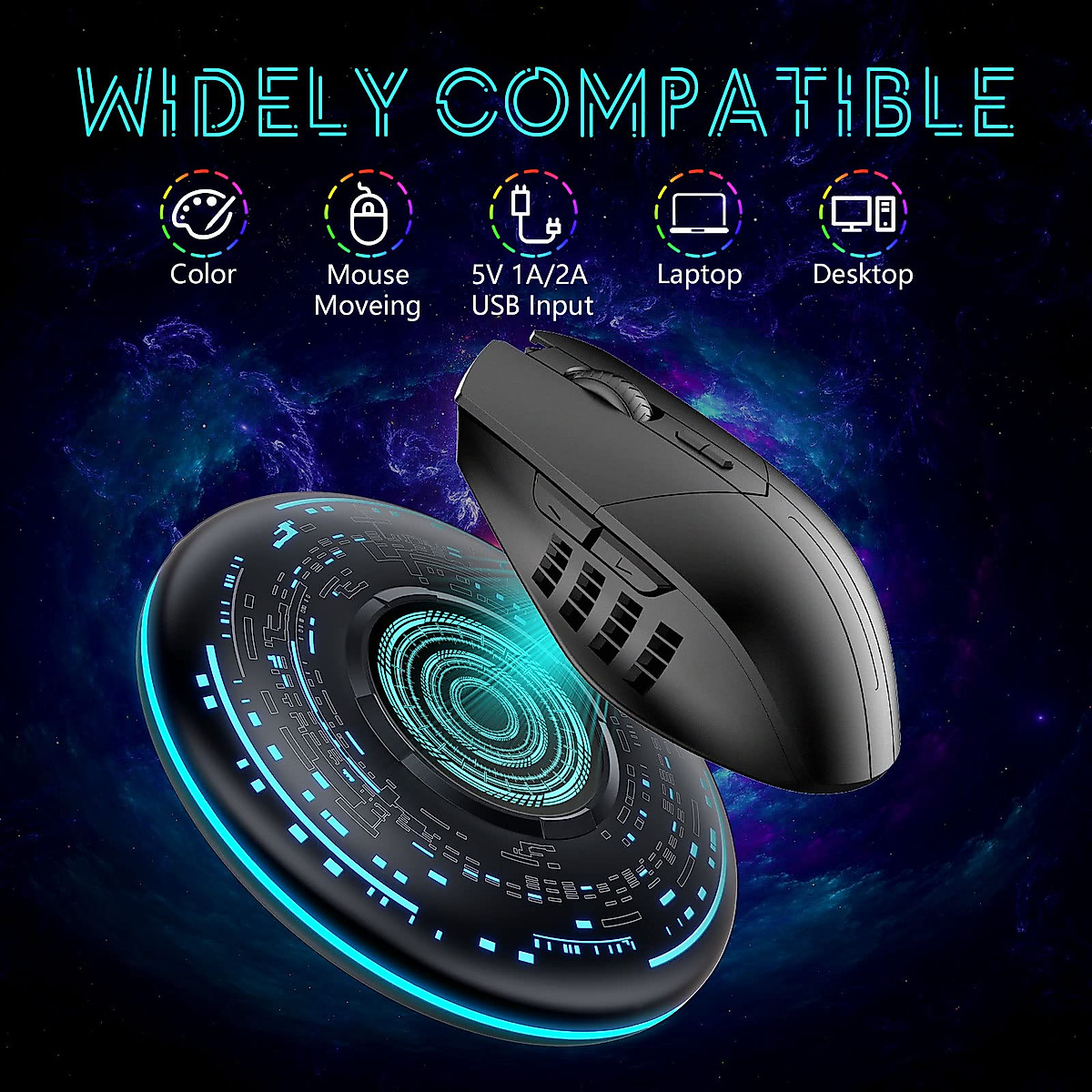 BNING Mouse Mover Device, RGB Breathing Light Mouse Jiggler Undetectable Mouse Shaker Simulator for Computer Laptop Awakening, Include USB C to USB Adapter & Charger (Black Magic Wheel)
