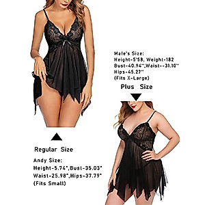 Avidlove Babydoll Lingerie for Women Sexy Sleepwear Bridal Nightgown Lace Langeray(Black Medium)