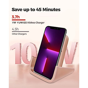 Wireless Charger YUWISS Wireless Charging Stand Cordless Charger 10/7.5/5W Compatible with iPhone 15 14 13 12/12 /11Pro Max/XR/XS Max/XS/X/8/8Plus Galaxy S22/S21/S9/S9+/S8/S8+ Note (Rose Gold)