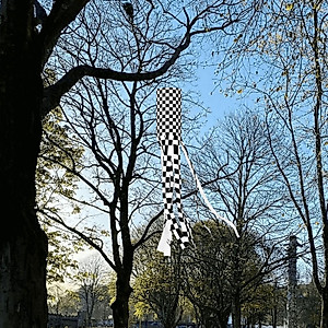 Halloween Windsock Garden Décor - Lighted 40 Inch With Lights - Fast Drying And Lightweight Christmas Holiday Without Light Black And White Checkered