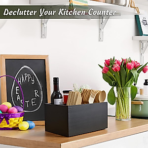 DRASTAR Silverware Caddy, Wooden Utensil Holder, Picnic Cutlery Holder, Black Silverware Holder, Plastic Silverware Caddy for Party, Countertop, Camping