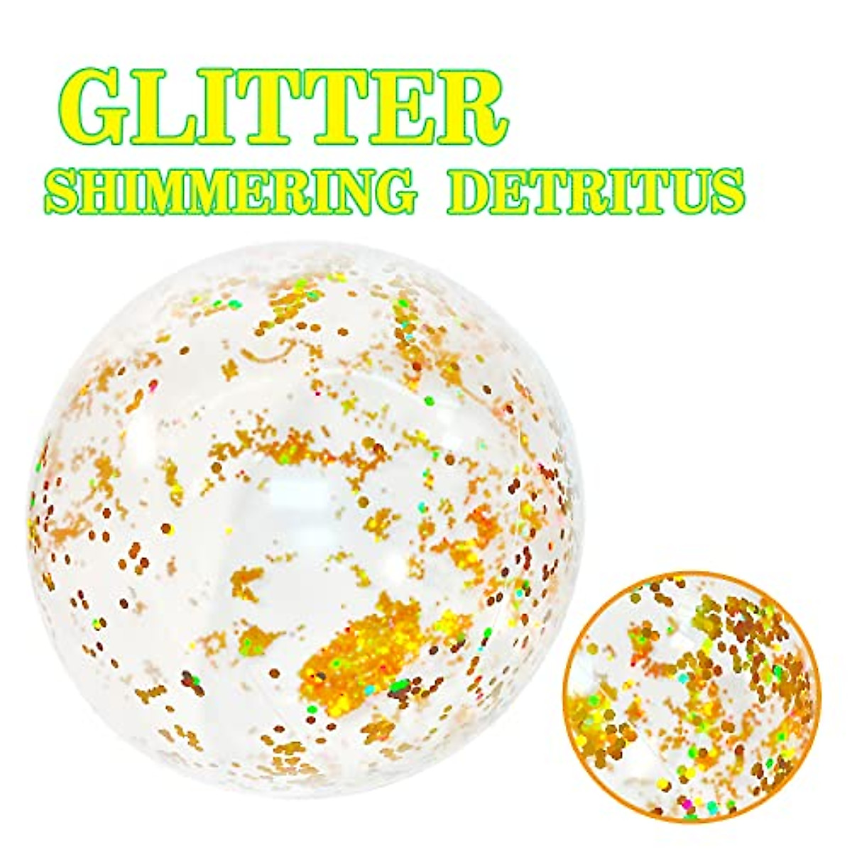 Yuguolorry Swimming Beach Ball Jumbo Pool Balls Confetti Glitters Inflatable Swimming Pool Water Ball Beach Outdoor Summer Party Favors for Adult Inflatable Beach Balls (Golden 23 Inch)