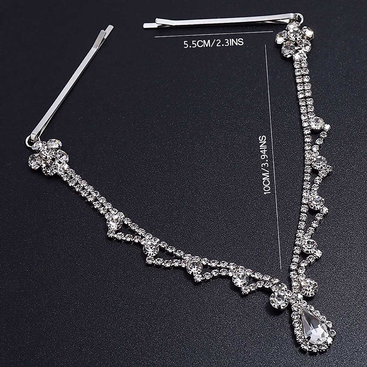 Fdesigner Bride Crystal Head Chain Wedding Rhinestone Hair Chain Pageant Prom Pendant Headpieces Jewelry Party Festival Hair Accessories for Women(Silver)