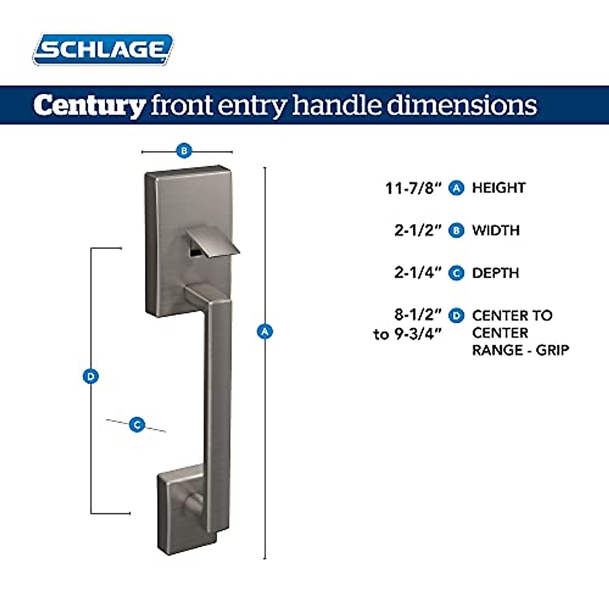 Schlage FE285 CEN 716 LAT CEN Century Front Entry Handleset with Latitude Lever, Lower Half Grip, Aged Bronze