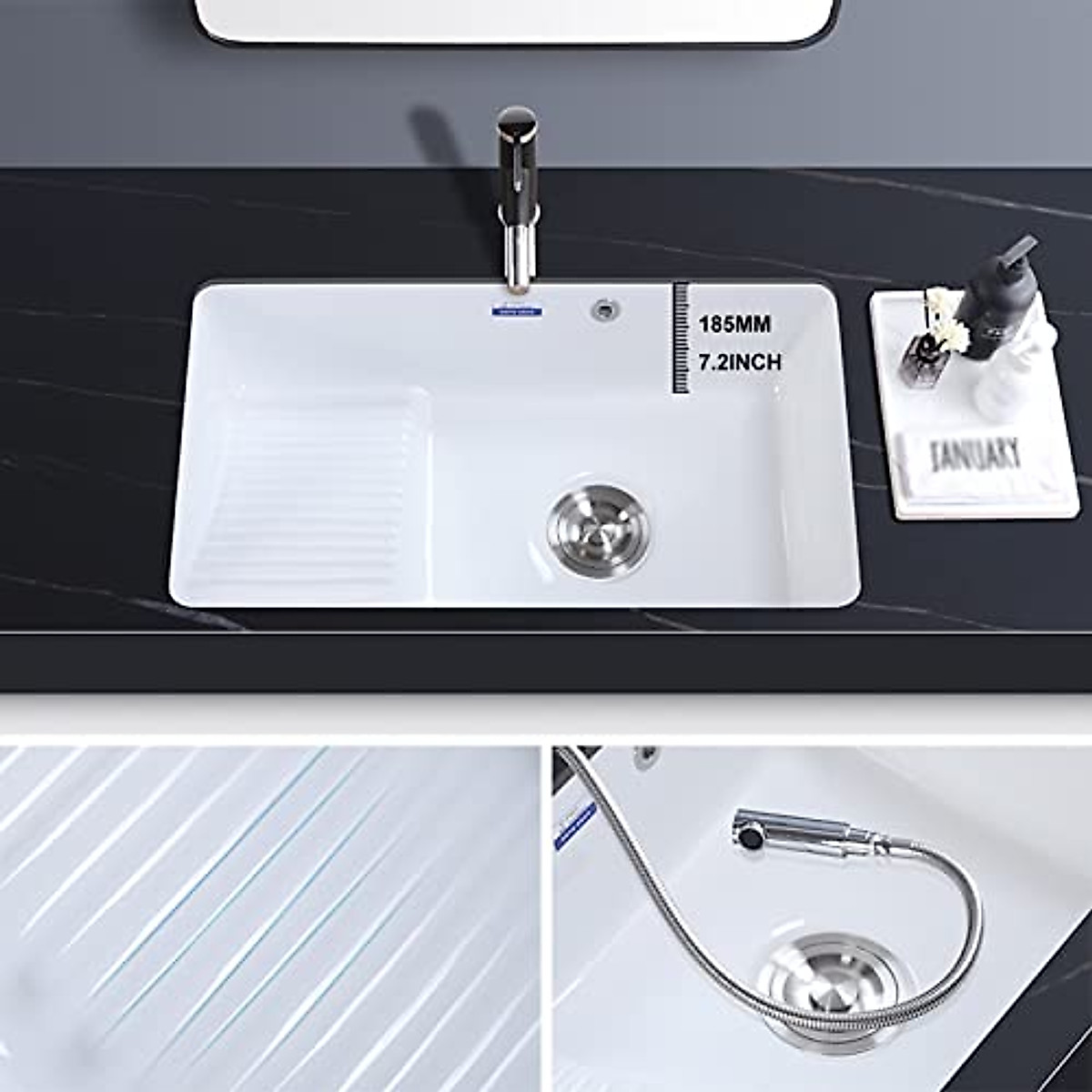 White Utility Sink Laundry Tub Bathroom Sink, High Back Wall Mounted Washing Hand Basin 26.7-inch Farm Style for Washing Room Garage and Basemen (Color : White-B, Size : 68x40x21cm)