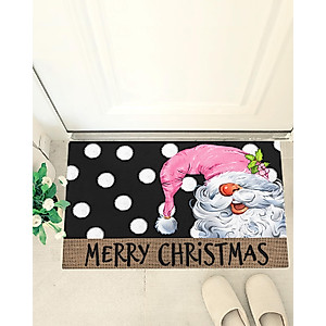 Shag Door Mats Bath Rugs Christmas Pink Dwarf White Point Black,Soft Fluffy Doormats Non Slip Carpet Winter Gnome Brown Linen,Shaggy Fuzzy Area Throw Rug for Kitchen/Bathroom/Bedroom 16x24In