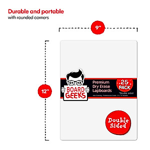 Board Geeks 25 Classroom Dry Erase Board for Kids 9"x12"- Small White Boards for Students, White Board for Kids, Teachers - Mini White Boards | Double Sided Small White Board Bulk (25 Pk)