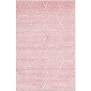 Unique Loom Trellis Frieze Collection Area Rug - Geometric (4' 1" x 6' 1", Light Pink/ Ivory)