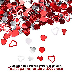 Konsait 2000PCS/15MM Metallic Foil Red Silver Heart Confetti Glitter Heart Sequin Valentine's Day Wedding Anniversary Party Home Table Decoration photo booth backdrop, Red, 2.4OZ