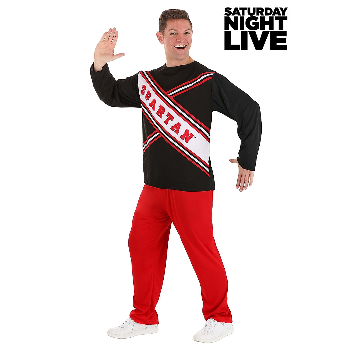 Fun Costumes Men's Saturday Night Live Spartan Cheerleader Costume, SNL Cheer Cosplay Outfit, Male Cheerleader Uniform M Black
