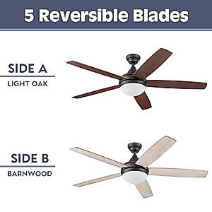 Prominence Home 80093-01 Ashby Ceiling Fan with Remote Control and Dimmable Integrated LED Light Frosted Fixture, 52" Contemporary Indoor, 5 Blades, Espresso Bronze