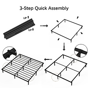 Flolinda Foldable King Bed Frame Metal Platform Bed 10 Minutes Quick Assembly Steel Slats 11 Feet Support No Box Spring Needed 14inch Black