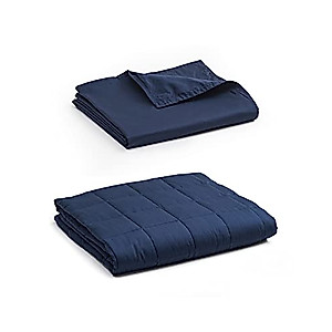 YnM Weighted Blanket with Cotton Duvet Bundle | 60''x80'' 15lbs, Suit for One Person(~140lb) Use on Queen/King Bed | Navy