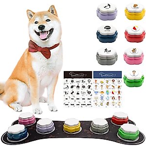 KiViRap Set of 7 Dog Buttons for Communication-Dog Recordable Training Buttons with Rubber Mat,Dog Talking Buttons,Pet Buttons,Dog Training & Behavior Aids,Train Your Dog to Voice What They Want