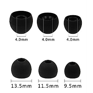 Replacement Earbud Tips fit TaoTronics Wireless Bluetooth and Wired in-Ear Headphones - Small, Medium and Large - Black and Clear (Smaller Inner Post Hole)