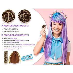 Metal Pirate Coins, 35 Medium Bronze Treasure Coin Set, Metal Replica Spanish Doubloons for Board Games, Tokens, Toys, Cosplay, Realistic Money Imitation, Pirate Treasure Chest, Diameter 7/8"