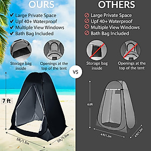 Pop Up Large Privacy Tent - 5 x 5 x 7Ft - Oversized Strong Camping Toilet Tent- Portable Camp Shower Pod w/Hooks- Porta Pod- Outdoor Bathroom, Potty, Changing Private Room (Black)