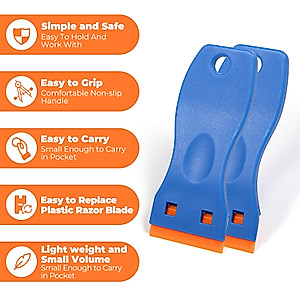 TECKWRAP Plastic Razor Blades Scraper Tool, 2-Pack with 100 Double-Edged Plastic Scraper Blades for Adhesive Vinyl Removal on Car Windows, Glass, Labels, Mugs, and More (Blue)