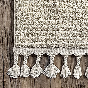 nuLOOM Ashton Shaggy Contemporary Abstract Tassel Area Rug, 4' x 6', Beige