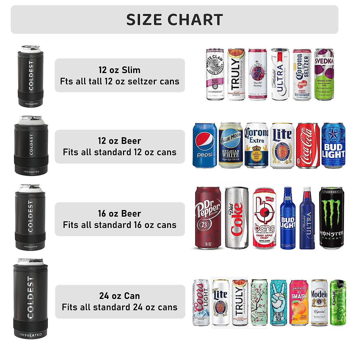 COLDEST Standard Can Cooler for Beer, Soda, Sparkling Water | Vacuum Insulated Stainless Steel Drink Sleeve Holder for 12 oz Regular Cans