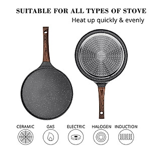 DOTUHAO Nonstick Crepe Pan Set, 5 Piece Set Kitchen Pancake Grill Pan, 11 Inch Granite Coating Flat Skillet Tawa Dosa Tortilla Pan, Pizza Pan, Fry Pan Compatible with All Stovetops
