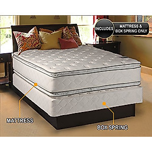 Dream Solutions Pillow Top Mattress and Box Spring Set (Full 54"x75"x12") Double-Sided Sleep System with Enhanced Cushion Support- Fully Assembled, Great for Your Back, Longlasting Comfort White
