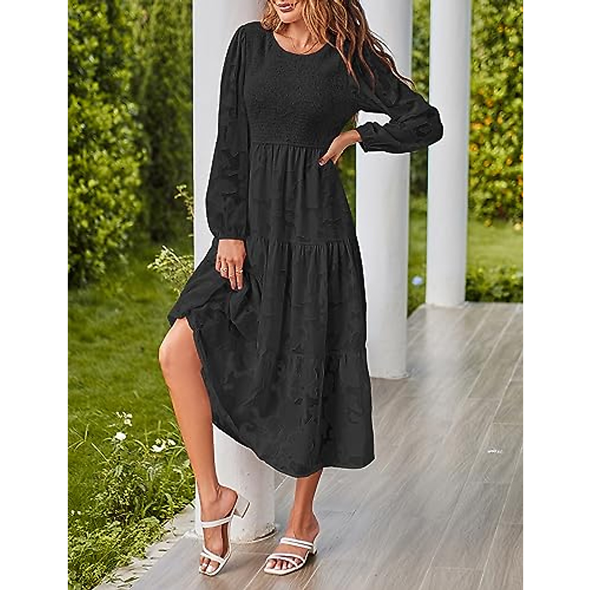 Dresses 2023 Smocked Crewneck Tie