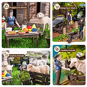 Lucky Doug Farm Animal House Toys Playset for Kids Toddlers Ages 3-8, 122 PCS Building Toys Farmhouse Figures Pretend Play Set with 3 Animals, 4 Figures, A Tractor, 11" L x11 W x 8" H