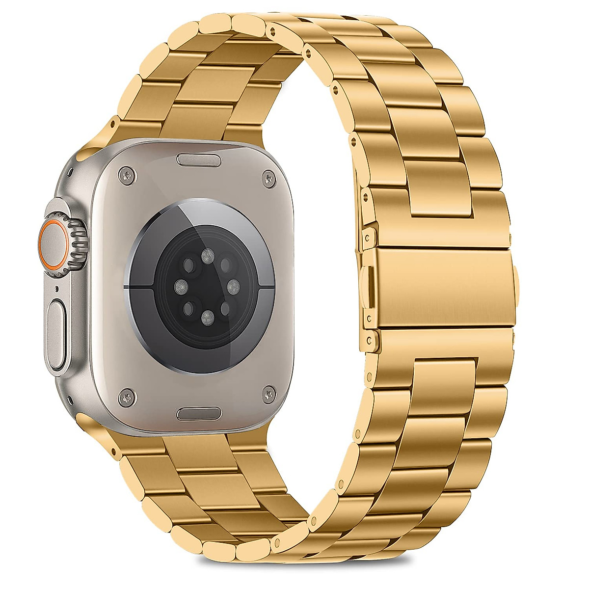 HITZEE Compatible with Apple Watch Ultra Band 49mm Business Stainless Steel Metal Strap Men Women Link Bands with Case Compatible for Apple Watch Ultra 2 Ultra, 49mm Gold
