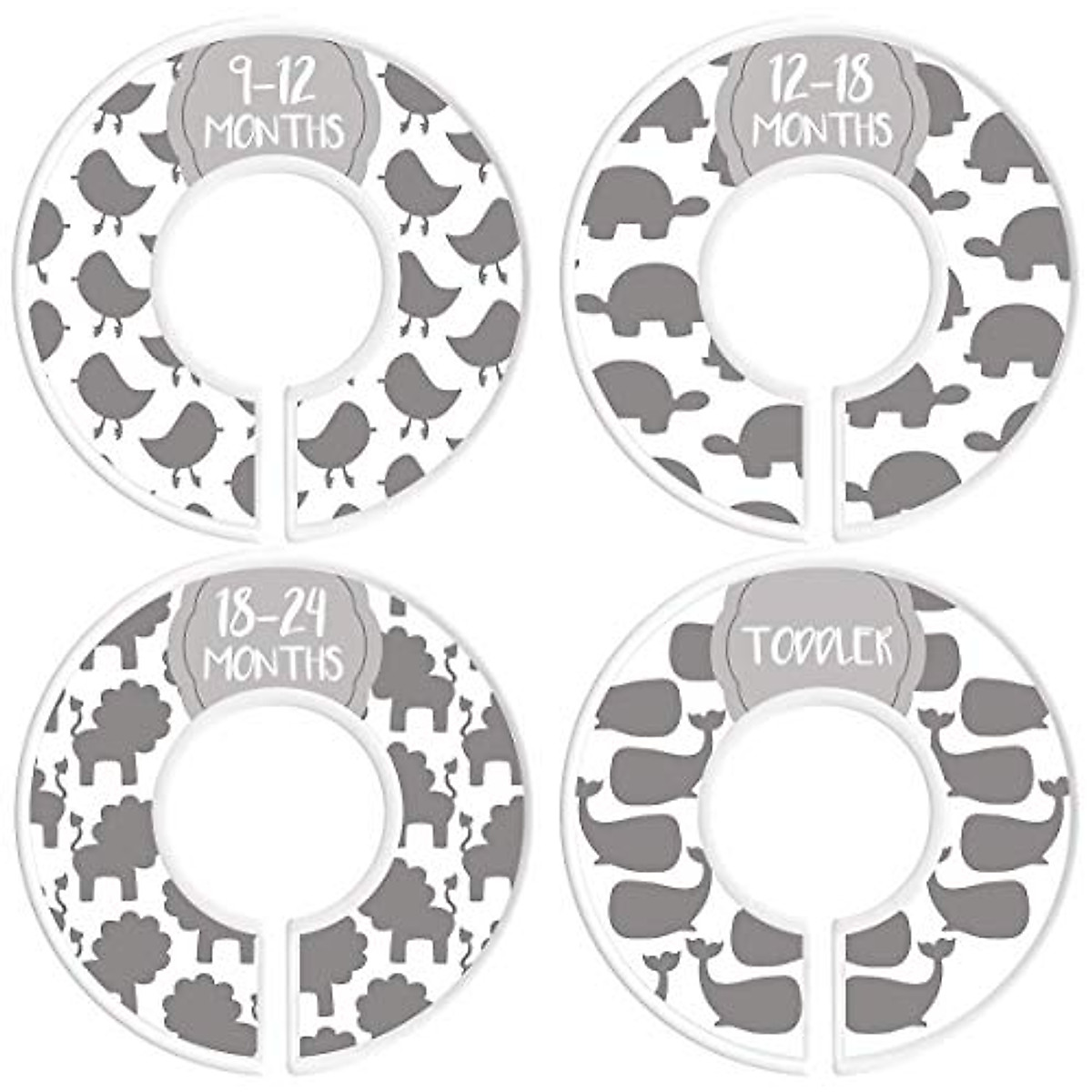 Baby Closet Size Dividers | Set of 8 | Nursery Clothes Organization Sized from Newborn | 1 - 24 Months to Toddler | Perfect for Baby Shower (Unisex - Animals)