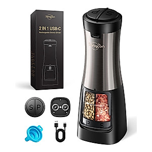 USB Rechargeable 2 in 1 Electric Salt and Pepper Grinder Set Shaker & 800W Blender for Shakes and Smoothies with 57 Oz Glass Jar & 10 Oz Grinding Cup