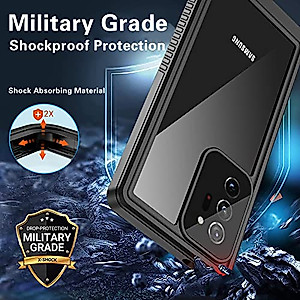 AMILIFECASES for Samsung Galaxy Note 20 Ultra Case Waterproof,with Built-in Screen Protector,Full Body Shockproof,Protective Case for Samsung Note 20 Ultra(Black/Clear)