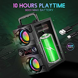 Bluetooth Speaker, 40W(60W Peak) Portable Bluetooth Speakers with Subwoofer Wireless Stereo Rich Bass Boombox with LED Lights Outdoor Home Party Speakers Support FM Radio Remote Control AUX EQ