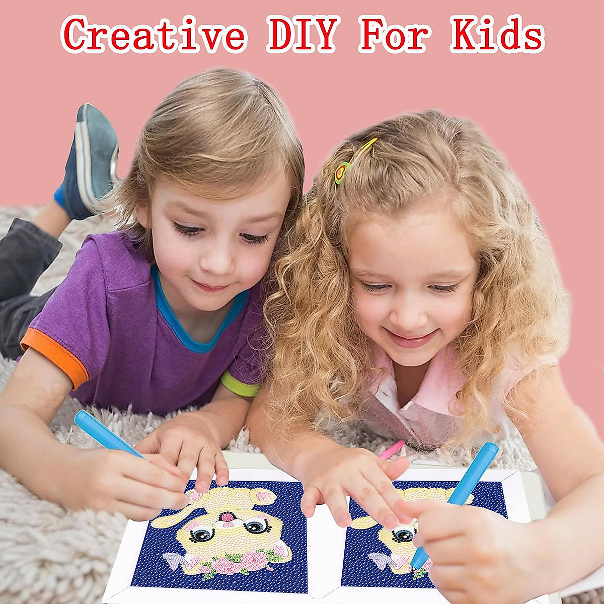 Miairivy Diamond Painting for Kids, 5D Animal Diamond Art Mini Small Kit(with Wooden Frame), DIY Cute Cat Big Gem Painting Set, Paint by Diamonds Crafts for Girls Boys Ages 4-12