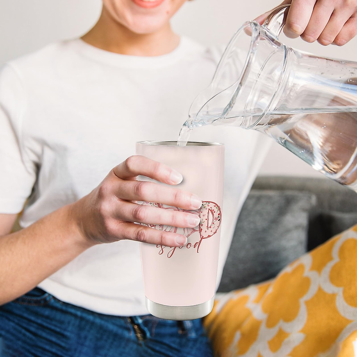 MOTERMATE Christian God is Good Pink Bow Cross 20oz Travel Coffee Mug Tumbler, Christian Easter Tumbler Gifts for Women Kids, Preppy Stuff, Pink Preppy Water Stainless Steel Tumbler with Lid and Straw