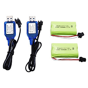 Blomiky 3.7V 1000mAh 2 Pack Lithium-ion Rechargeable Battery with SM2P Plug and Charger Cable for Remote Control Trucks / 813A Battery 2