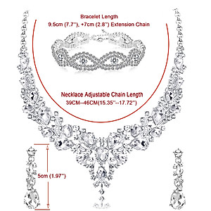 ABDOT Rhinestone Bridal Jewelry Sets for Women Crystal Necklace Earrings Bracelet Set Silver-Tone Wedding Bridal Bridesmaid Gifts fit with Wedding Dress