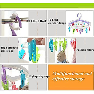 Newraturner Clothespin Rack Laundry Drying Rack,Clothes Hangers with 16 Clips,Clip Hanger Drip Hanger for Drying Underwear,Towel,Baby Clothes,Hat,Scarf,Socks,Bras,Pants,Cloth Diapers,Gloves
