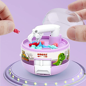 Mini Claw Machine for Kids&adults,Purple,24 Tiny Stuff prizes,dinosaur miniature game,travel claw games,Birthday Gifts for 3-10 Years Old Boys Girls,Mini vending machine eraser set,Travel claw games