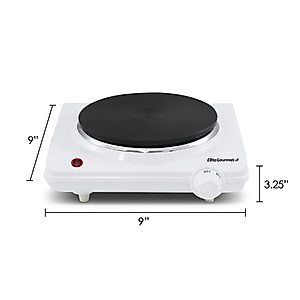 Elite Gourmet ESB-301F Countertop Single Cast Iron Burner, 1000 Watts Electric Hot Plate, Temperature Controls, Power Indicator Lights, Easy to Clean, White
