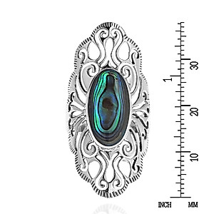 AeraVida Vintage Filigree Swirl Beauty Oval Abalone Shell .925 Sterling Silver Ring | Vintage Delicate Wedding Rings For Women (9)