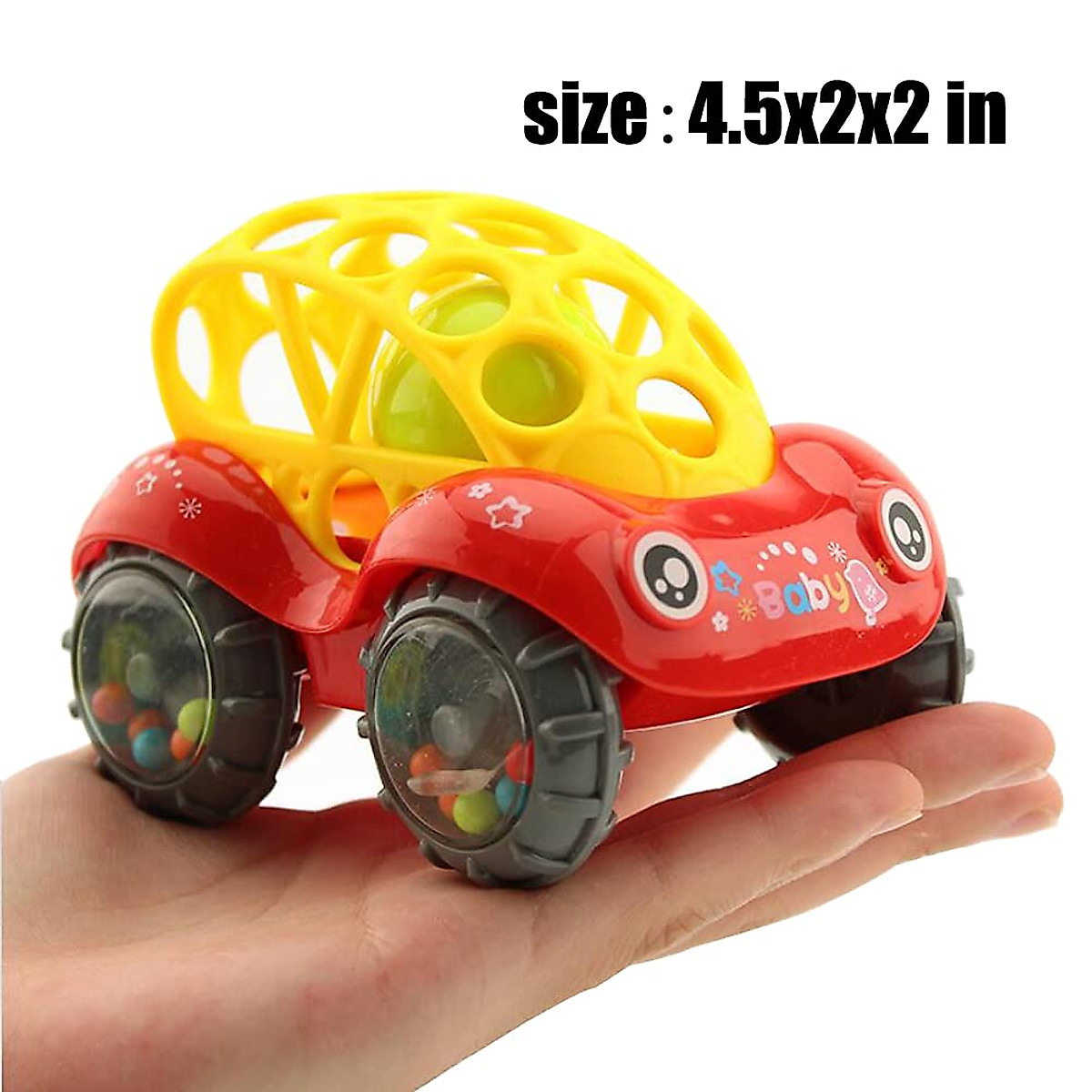 XELVSET 2pcs Toy Cars for Toddlers,Soft Rubber Rattle car Toys,Girls or Boys 3 yrs+ Years Old