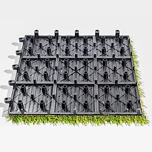 HOUSEBOOK, 9 Packs Artificial Grass Plastic Composite Interlocking Deck Tiles, Indoor/Outdoor, Patio, Balcony, Flooring, D.I.Y Decking, Outdoor, Artificial Grass Tiles, Wholesale Available, 12'x12'