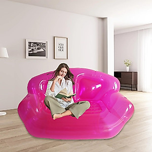 AQQHSAIN Transparent Inflatable Sofa Seat Clear Double Person Sofa Pink Blow Up Chairs Portable Camping Yard Couchs Air Sofa Patio Blow Up Furniture for Camping Outdoor Beach