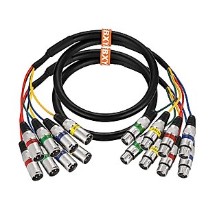 EBXYA 3 Ft XLR Snake Cables 4 Colored, 4-Channel Microphone Patch Cable XLR Male to Female, Recording Snake for Live, Recording, Studios 2 Pack