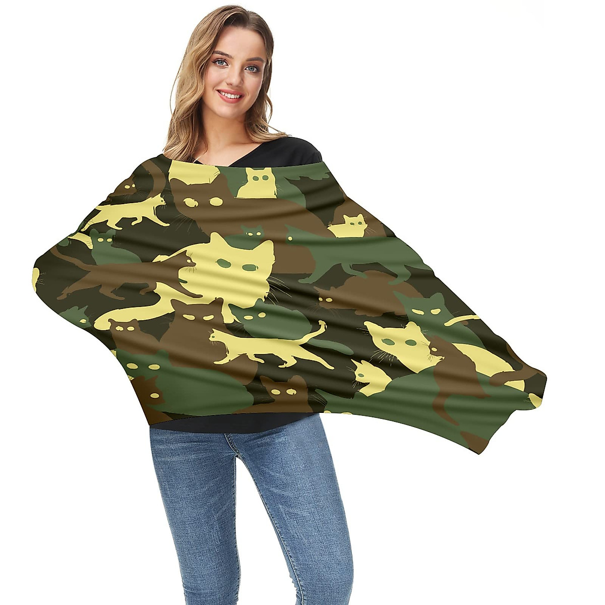 Baby Car Seat Stroller Covers Camouflage Ghost Cat Kitten Camo Nursing Cover Breastfeeding Scarf Soft Breathable Stretchy Infant Car Canopy Coverage Carseat Cover for Boys and Girls Multi Use